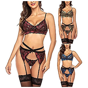 Qopobobo Sexy Lengerie for Women Naughty Garter Lingerie for Women,Lace Sexy,Sheer Matching High Waist Strappy Sleepwear Yellow