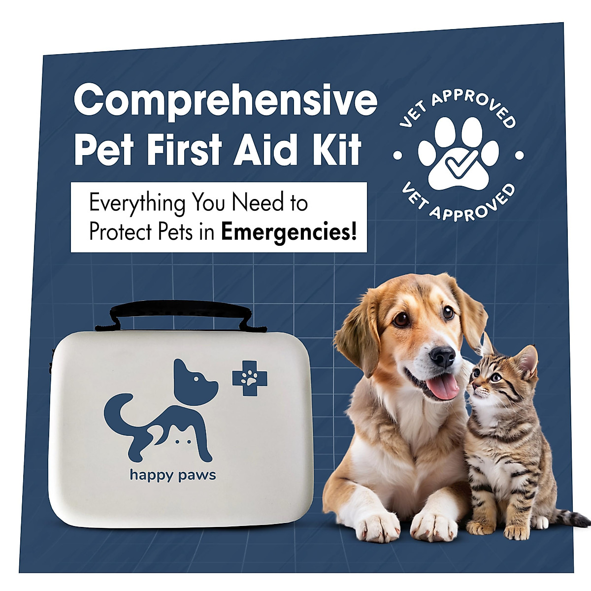 Happy Paws Pet First Aid Kit for Dogs and Cats - Complete Travel Emergency Kit, Puppy and Cat Safety, Portable First Aid Solution for Pets, Ideal for Home or Outdoors