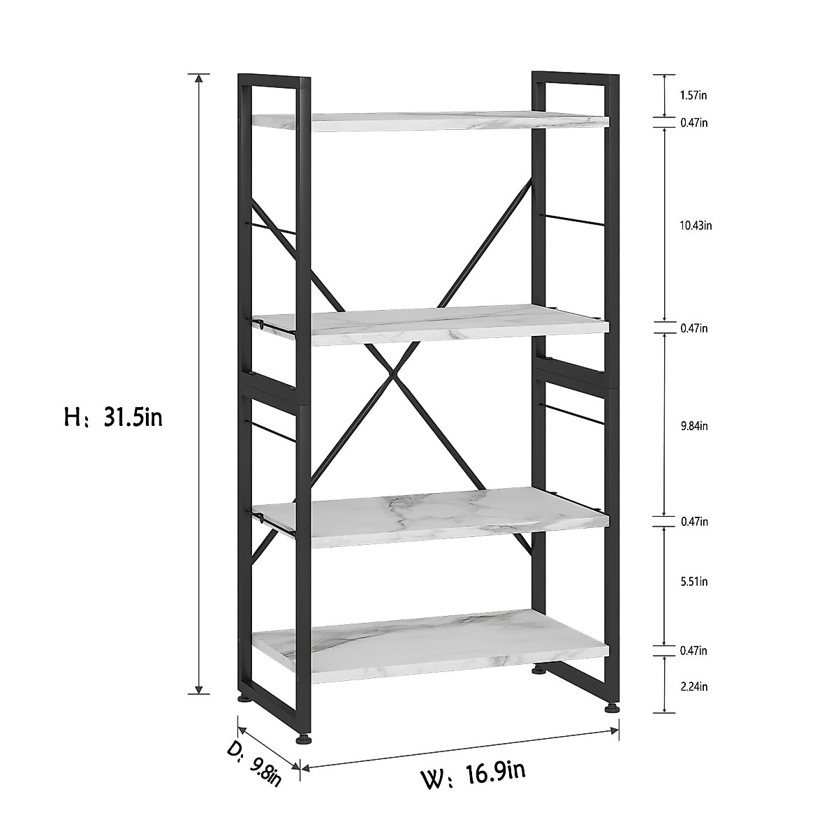 Azheruol 4 Tiers Bookshelf Adjustable White Faux Marble Organizer, Modern Small Bookcase for Small Space,Industrial Wooden Storage Display Rack and Storage Organizer for Living Room Home Office