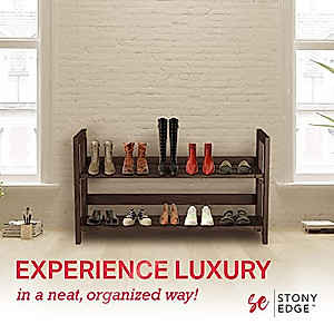Stony Edge 2 Tier Stackable Wooden Shoe Rack for Closet, Compact Shoe Organizer for Entryway and Hallway, Small & Foldable, No assembly Shoe Shelves