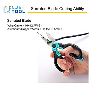C.JET TOOL 6" Stainless Electrician Scissors Heavy Duty Professional for Aluminium Copper Soft Cable (Turquoise)