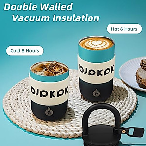 BJPKPK 13oz Insulated Loop Tumbler With Lid And Handle Stainless Steel Travel Coffee Mug Thermal Cups,TealBlack