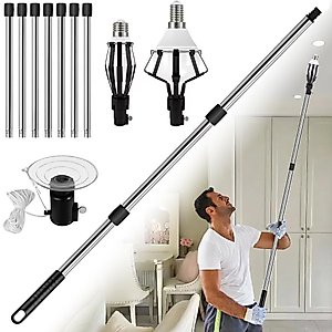maytopia 12FT Light Bulb Changer for high Ceilings,Light Bulb Changer with Pole,High Reach Light Bulb Extension Pole Changer with Baskets and Suction Cup for Recessed Lights