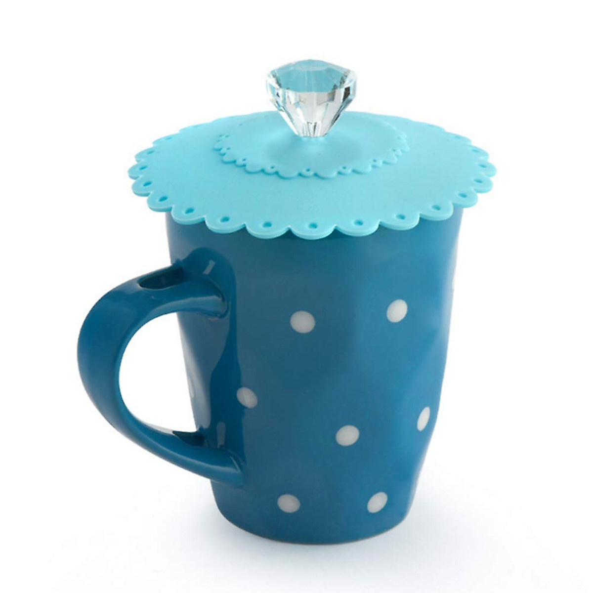 QUUPY 8PCS 10.5CM/4.1 in Sealed and Leak-proof Silicone Glass Cup Cover Cute Flowers Shape Coffee Anti-dust Beverages Lids with PVC Transparent Diamond (Color Random)