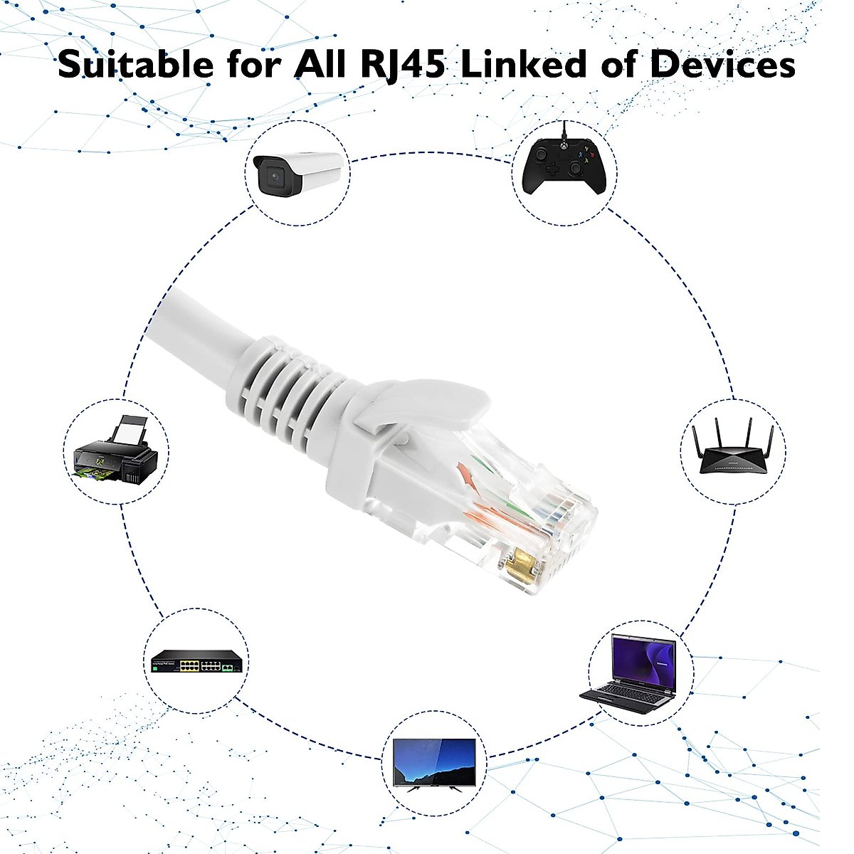 ThePoEstore 100 ft Cat 5 Ethernet Cable，Cat5e Internet Network LAN Cables，350MHz RJ45 Gigabit White Snagless Patch Cord，for PC, Server, Router, Modem, TV, PS5 Ethernet Device