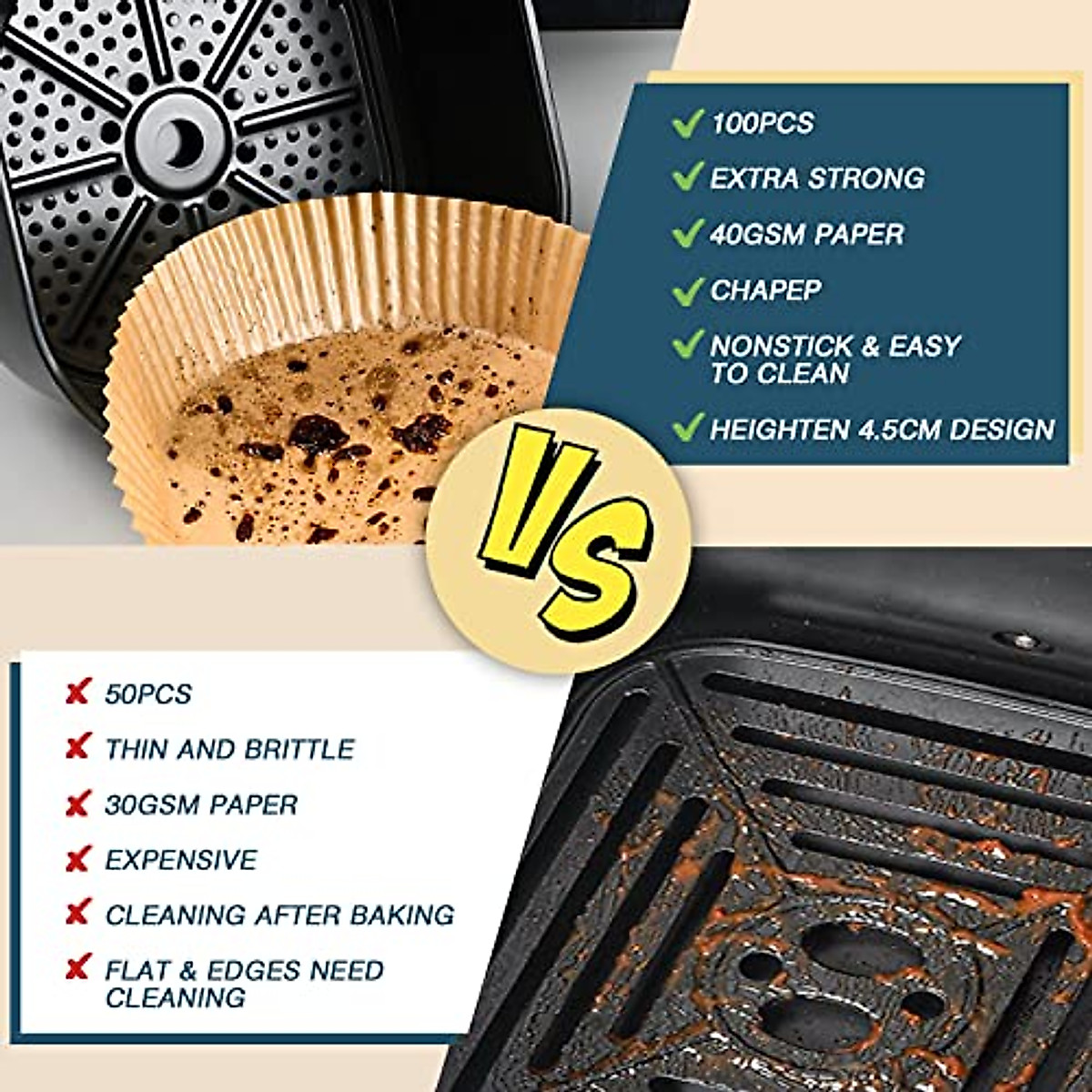 120PCS 8-9.8 Inch Air Fryer Liners, XL Air Fryer Disposable Paper Liner, Lagre Air Fryer Parchment Paper Liners Non-stick, Food Grade Baking Paper for Air Fryer Accessories Oven Microwave