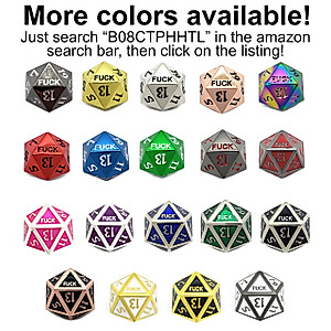 Green Metal D20 F*** Dice Critical Fail F 20 Sided Die Set DND Silver Chrome Color Number for Role Playing Game Dungeons and Dragons D&D Pathfinder Shadowrun and Math Teaching