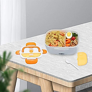 RXF Electric Lunch Box,2 in 1 Portable Food Heater Food Grade Container 12V 110V 40W Adapter Homework for Car Truck,Spoon and 2 Compartments,Orange