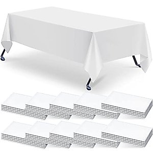 Jecery 50 Pcs Disposable Plastic Tablecloth 60 x 126 Inch Decorative Rectangle Table Cover Plastic Table Cloth for Indoor Outdoor Birthday Wedding Parties (White)