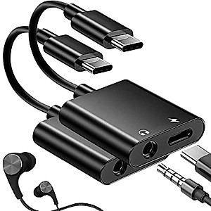 USB C to 3.5mm Headphone and Charger Adapter,2 in 1 USB C to Aux Audio Jack with PD Fast Charging Dongle Cable Cord,Compatible with Galaxy S22/S21/S20/S20+ Ultra,Note 20/10,Pixel 6/5/4/3 XL(Black)