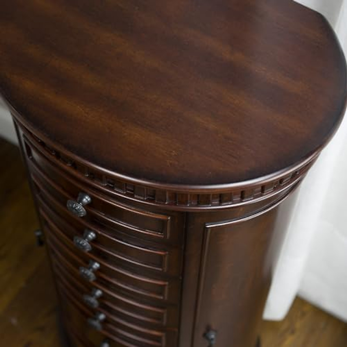 Hives and Honey Bailey Oval Standing Jewelry Armoire Cabinet, Jewelry Storage Organizer with Mirror Lid, Side Doors, 7 Drawers, Jewelry Chest, Jewelry Box for Necklaces, Earrings, Bracelets, Walnut