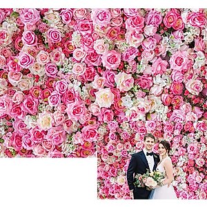 Pink Floral Backdrop Flower Wall Photography Background Valentine's Day Decorations for Bridal Shower Wedding Baby Shower Birthday Cake Table Supplies Banner (7X5FT(82x59inch))
