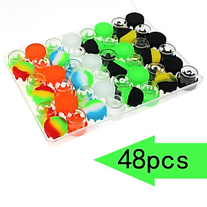 Glass Concentrate Container with Silicone Lids 48-Pack 6ml Round No-Neck Storage Jar for Oil, Lip Balm, Wax, Cosmetics by ooDuo, Multi