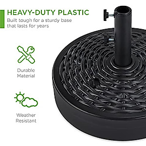 Best Choice Products Fillable Umbrella Base Stand, Round Faux Wicker Plastic Patio Umbrella Base Stand, Pole Holder for Outdoor, Lawn w/ 55lbs Weight Capacity, 2 Adjustment Knobs