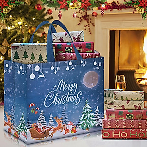 AhfuLife 12PCS Extra Large Christmas Gift Bags, 15.7'' x 14.2''x 5.9'', Christmas Tote Bags with Handles, Reusable Non-woven Christmas Shopping Bags for Xmas's Party Supplies New Year Decorations