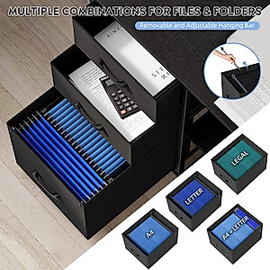 Raybee File Cabinet 3 Drawer Fabric File Cabinets for Home Office Rolling Lateral File Cabinet Printer Stand Filing Cabinet Fits A4 Letter Legal Size, 29.7" W x 26.6" H x 16.9" D