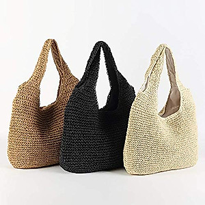 Women Shoulder Paper Woven Female Handbags Large Capacity Summer Beach Straw Bags Casual Tote Purses brown