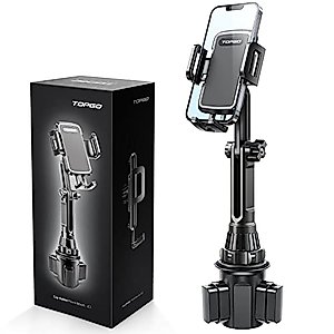 TOPGO Cup Holder Phone Mount, [No Shaking & Height-Adjustable Pole] Cup Phone Holder for Car, Cell Phone Cradle for iPhone iPhone14, Samsung and More Smart Phone(Black)