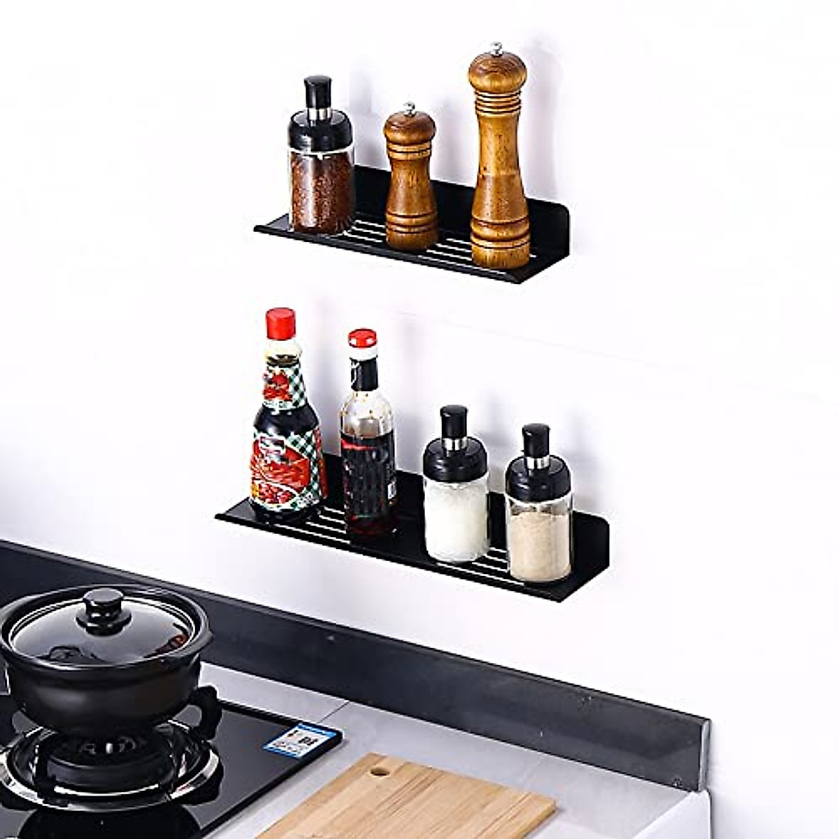 SDlemeiy Floating Shelves Wall Mounted Bathroom Shelf，Wall Mounted Hanging Shelves，Metal Display Wall Shelf,Wall Mounted，Carbon Steel Material (Black, 15.9inch)