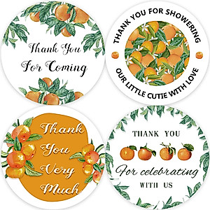 80 Little Cutie Thank You Stickers, Baby Shower Thank You Stickers, Summer Citrus Botanical Clementine Orange Baby Shower Decorations(2 Inch)