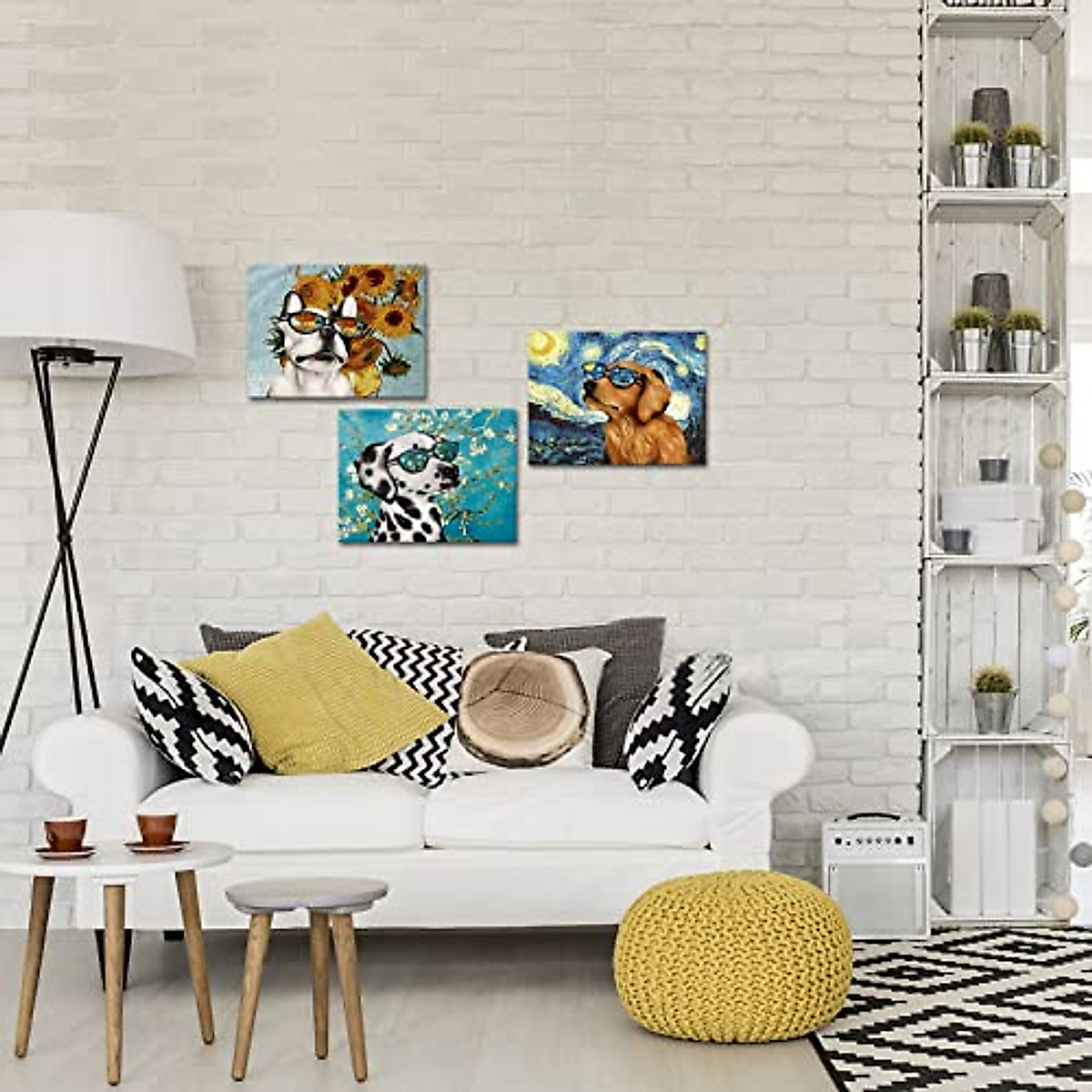 Visual Art Decor Creative Dog Picture for Wall Decor Van Gogh Starry Night Sunflower Sunflower Painting Prints in Dog's Sunglasses Bulldog Dalmatian Golden Retriever Poster for Living Room Pet Club Bedroom Deocration