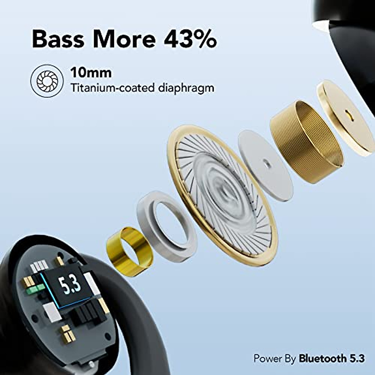 Bluetooth Headphones, Ear Buds Wireless Bluetooth Earbuds with Deep Bass, 45H Playtime, Bluetooth 5.3 Earbuds with LED Display, Built-in Mic, IPX7 Waterproof Over Ear Earphones for Sports Running