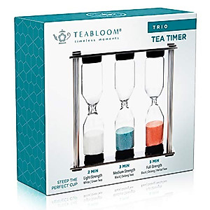 Teabloom Trio Tea Timer - 2 Minutes for Light-Strength White/Green Teas, 3 Minutes for Medium-Strength Black/Oolong Teas, and 5 Minutes for Full-Strength Black/Oolong/Herbal Teas