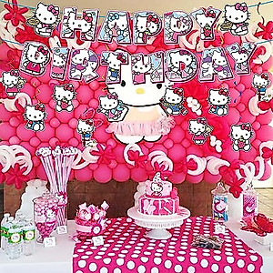 Kitty Birthday Party Supplies for Girls, Kitty Theme Happy Birthday Banner with 12pcs Hanging Swirls Decorations for Kitty Party Decorations, Kitty Birthday Party Favors