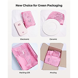 MUNBYN Pink Honeycomb Packing Paper, 15 Inches x 120 Feet Packing Glass Paper, Bubble Wrap for Dishes and Plates, Packing, Moving, with 16 Fragile Stickers and 100ft Twine