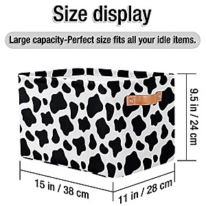 Animal Cow Printing Storage Baskets Cube Storage Boxes Bins Collapsible Laundry Baskets for Nursery Shelf Bedroom Bathroom Toy Organizer (15x11x9.5in) 1PC