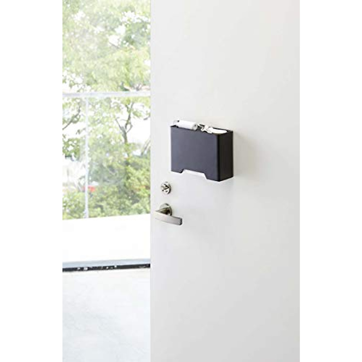 YAMAZAKI Home Dispenser with Lid | Hygiene Station | Magnetic, Free-Standing | Steel | Face Mask Storage, One Size, Black