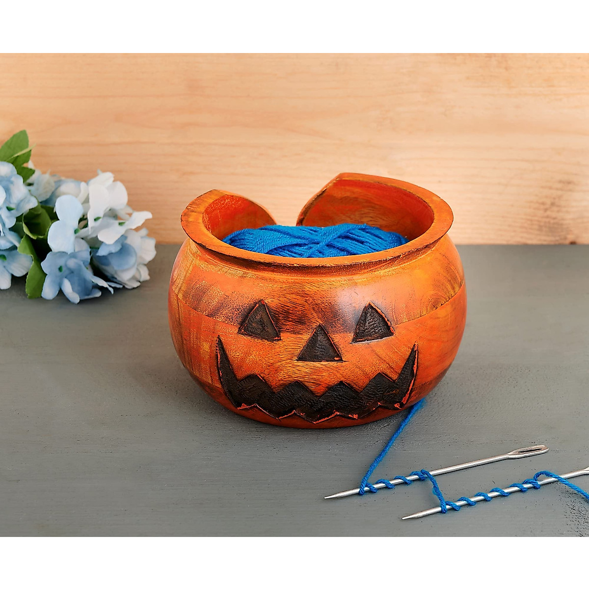 Halloween Decorations Wooden Yarn Bowl Knitting Bowl Large Crochet Yarn Holder YBPMNW Handmade Crocheting Accessories and Supplies Organizer 7 x 4"
