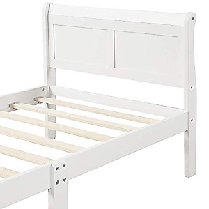 Harper & Bright Designs Wood Platform Bed Twin Bed Frame Mattress Foundation Sleigh Bed with Headboard/Footboard/Wood Slat Support