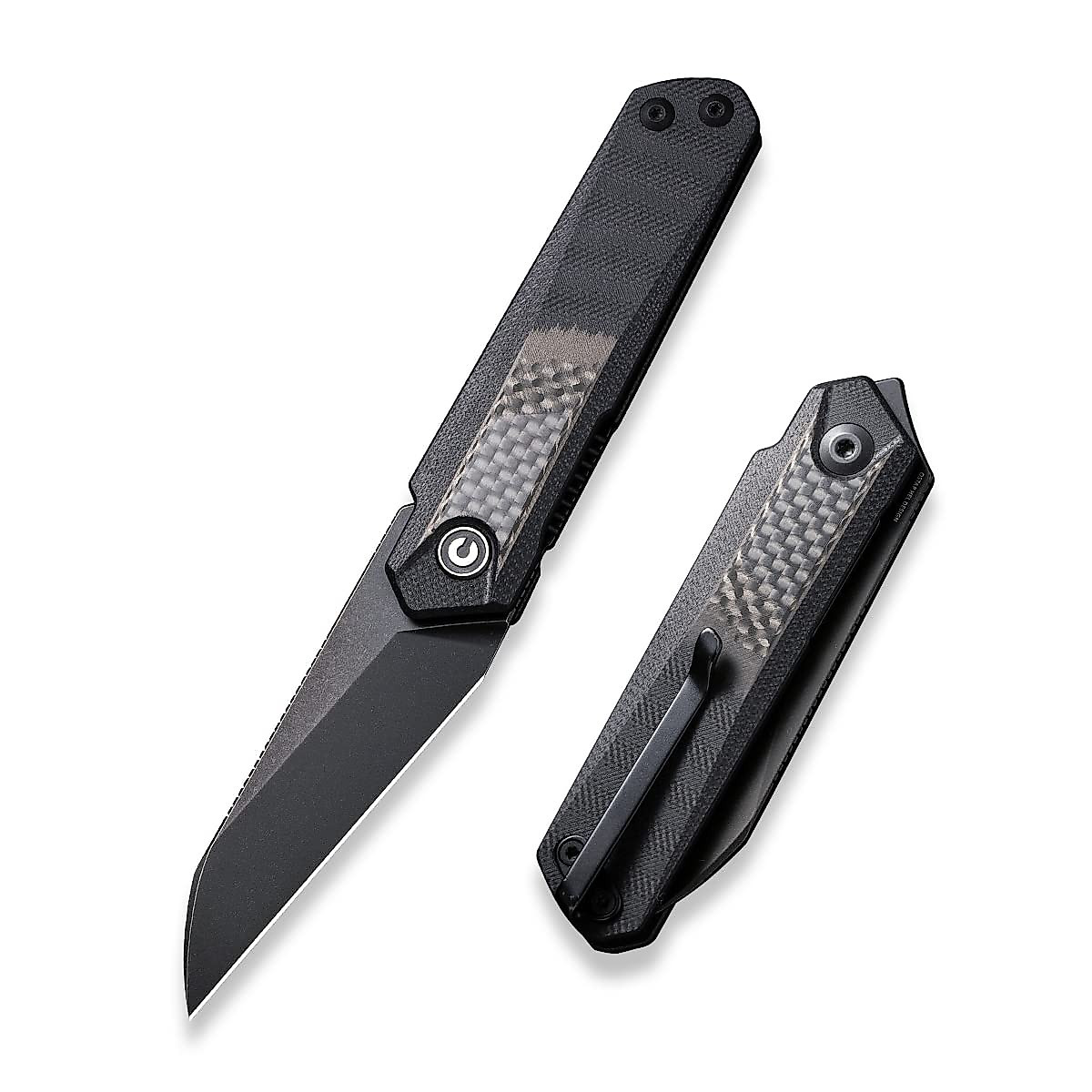 CIVIVI Ki-V Plus Front Flipper Pocket Knife, 2.52-in Nitro-V Blade Reverse Tanto Small Folding Knife, Twill Carbon Fiber Overlay On G10 Handle Utility Knife with Deep Carry Pocket Clip for Camping Hiking Hunting,6.10 inch / 155mm