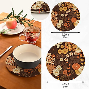 FOLIOSA Boho Flowers Cotton Pot Holder Trivets Set of 2, Handmade Hot Pads for Kitchen, Heat Resistant Durable Potholder for Dining Table, Round Cotton Rope Mats for Home Decor