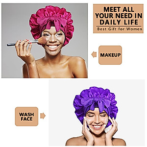 3pcs Satin Bonnets for Black Women, Large Silky Bonnet with Tie Band, Jumbo Braids Bonnet, A