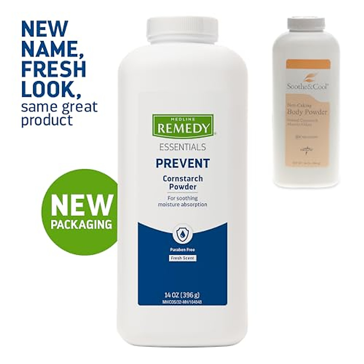 Medline Remedy Essentials Cornstarch Powder (14 oz Bottle), 12 Count, Fresh Scent, Talc Free, Shaker Top, Skin Care, Absorbs Sweat, Soothes, Reduces Friction & Chafing, For Adults, Feet, Groin