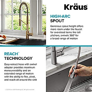 KRAUS Oletto Commercial Style Single Handle Pull Down Kitchen Faucet with QuickDock Top Mount Installation Assembly in Spot Free Antique Champagne Bronze, KPF-2631SFACB
