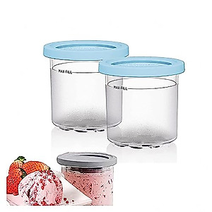 EVANEM 2/4/6PCS Creami Deluxe Pints, for Creami Ninja,16 OZ Pint Containers with Lids Reusable,Leaf-Proof for NC301 NC300 NC299AM Series Ice Cream Maker,Blue-2PCS