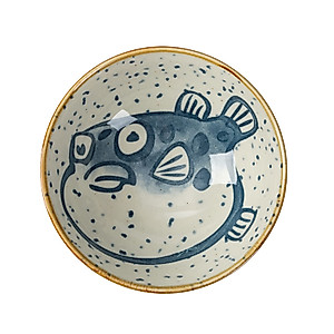 TJ Global Set of 6 Traditional Japanese Pottery Ceramic Bowls with Different Fish Designs for Rice, Salad, Soup, Cereal, Snacks, Ice Cream - 10 Fluid Ounce Capacity