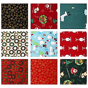 Inch) Christmas Cotton Fabric Squares Quilting Fabric Patchwork Precut Fabric Scraps for DIY Sewing Quilting for Xmas Sewing Scrapbooking Quilting Crafting(9.8 x 9.8 9Pcs