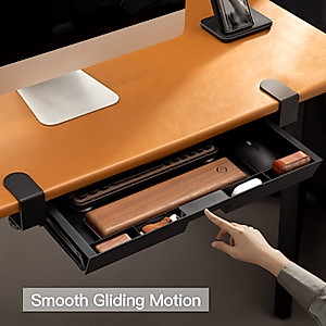 HUANUO Keyboard Drawer Under Desk - Clamp on Keyboard Drawer for Pen, Pencil and Other Office Essentials with Sturdy C Clamp Mount System for Office & Home