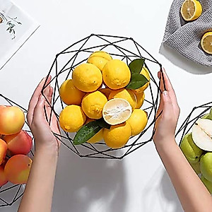 Fruit Bowl, Fruit Bowl For Kitchen Counter, 2Pcs Wire Fruit Basket, for Countertop, Home Decor, Table Centerpiece Decorative Hold Vegetables, Bread, Snacks (Black)