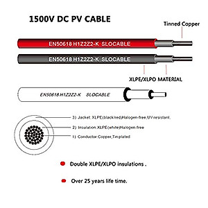 Slocable Solar Panel Extension Cable - 10ft 10awg Solar Cable with IP68 Solar Female and Male PV Cable Connectors (10ft Red + 10ft Black)