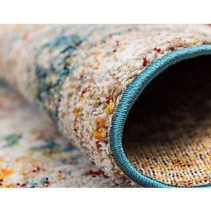 Unique Loom Rosso Collection Vintage, Traditional, Bohemian, Border, Distressed, Southwestern Area Rug, 5' 0" x 8' 0", Blue/Ivory