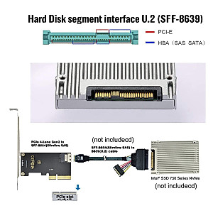 Cablecc PCI-E 4X to U.2 U2 Kit SFF-8639 to SFF-8654 Slimline SAS NVME PCIe SSD Adapter for Mainboard