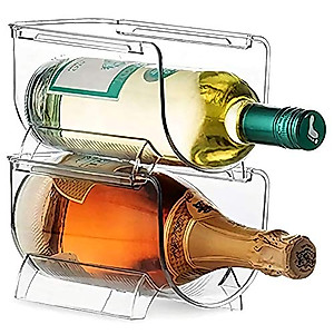 Modular Plastic Free-Standing Water Bottle and Wine Rack Storage Organizer for Kitchen Countertops, Pantry, Refrigerator ,Ideal Storage for Wine, Soda, Pop and Beer - Stackable, 2 Pack - Clear