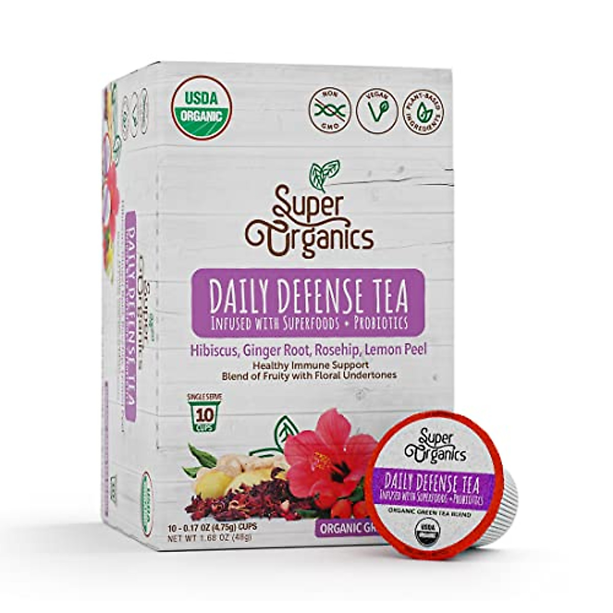 Super Organics Daily Defense Tea (Organic) with Superfoods and Probiotics (Keurig K-Cup Compatible) 10ct Single Serve Cups