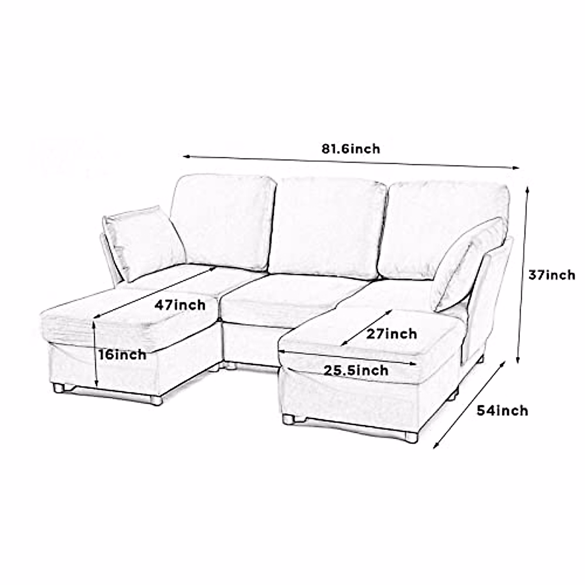 AMERLIFE Modular Sectional Couch, Convertible Sectionals, Sectional Sofa with Ottomans- U Shaped Couch with Chaise, 5 Seat Sofa Couch for Living Room, Dark Grey