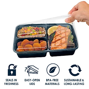 Bentgo Prep 3-Compartment Meal-Prep Containers with Custom-Fit Lids - Microwaveable, Durable, Reusable, BPA-Free, Freezer and Dishwasher Safe Food Storage Containers - 10 Trays & 10 Lids (Navy Blue)